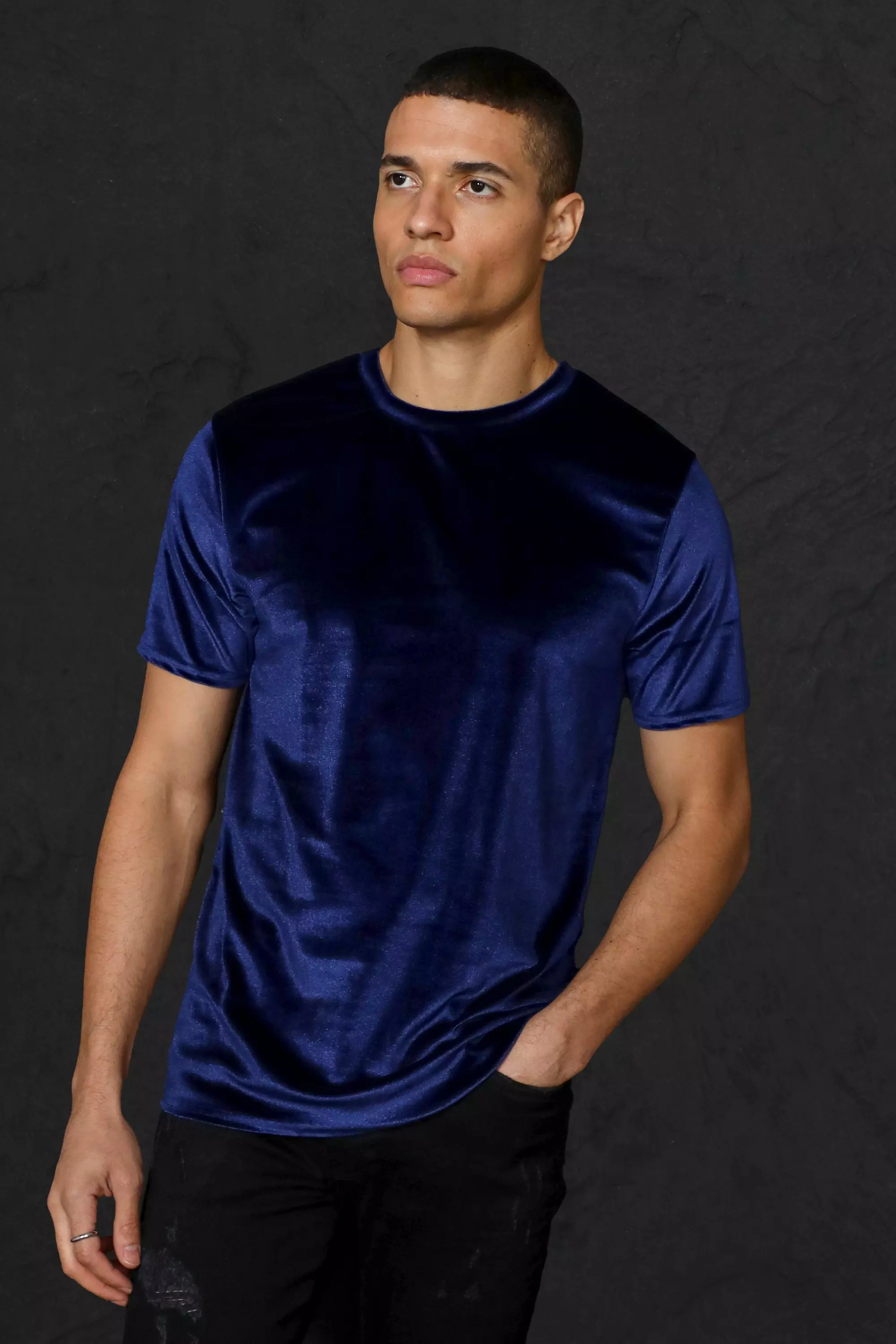 Men velvet t shirt store