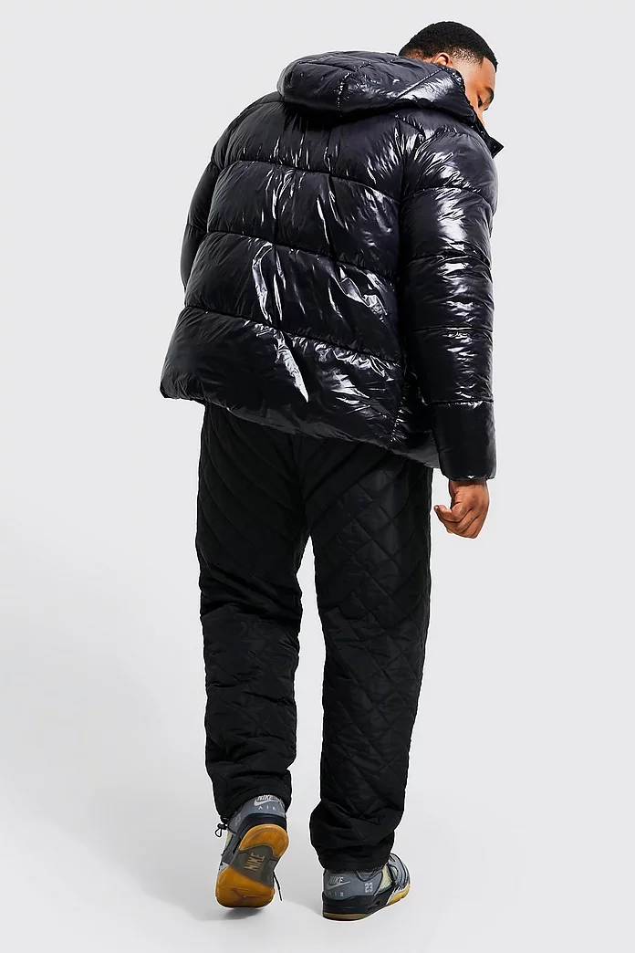 Plus High Shine Puffer Jacket in Black | boohooMAN USA Plus High Shine Puffer Jacket in Black | boohooMAN USA