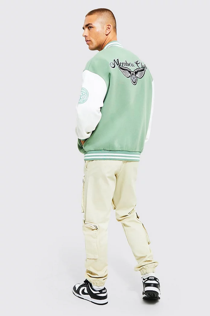Members Club Applique Varsity Jacket | boohooMAN USA Members Club Applique Varsity Jacket | boohooMAN USA