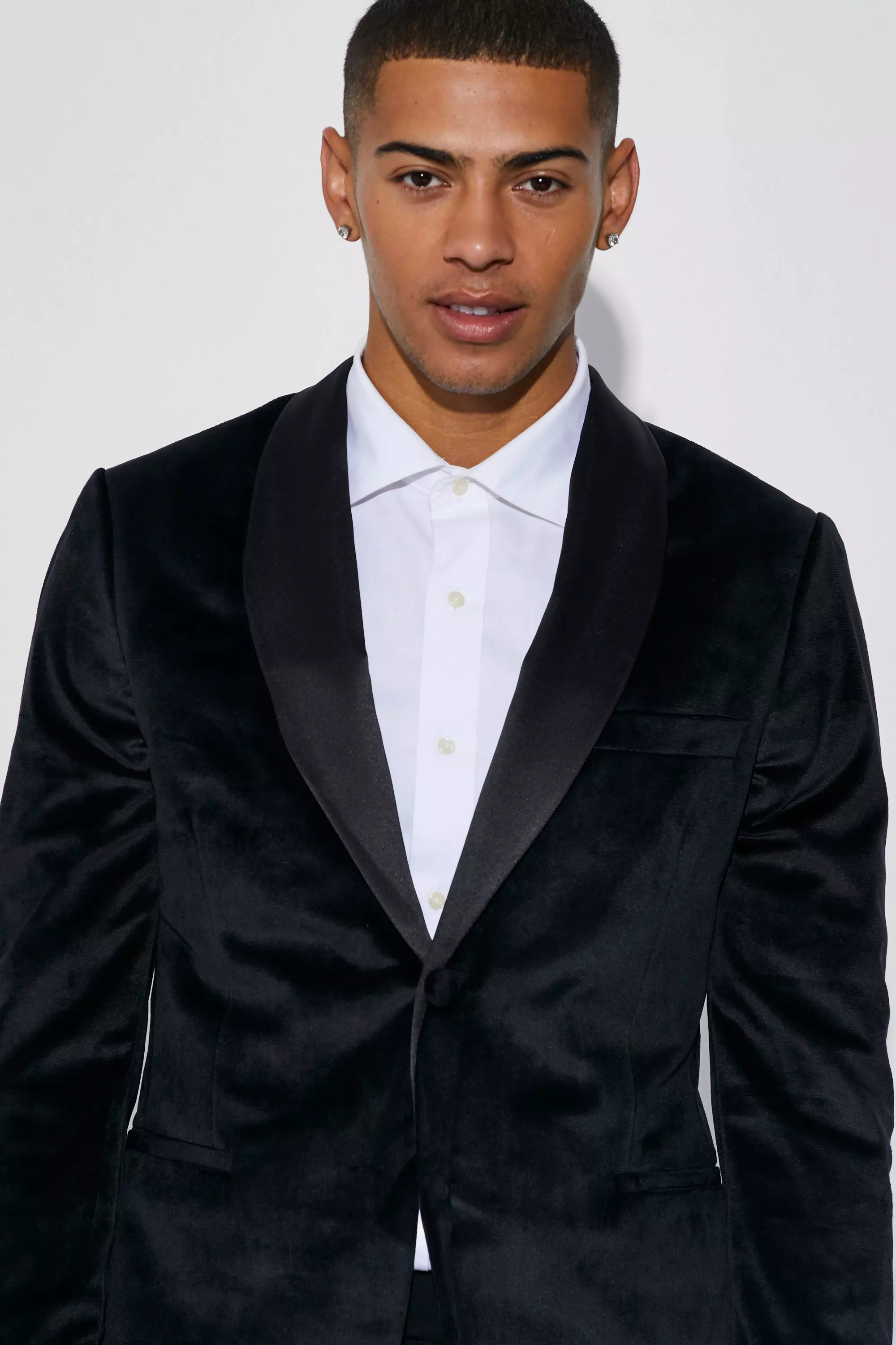 Slim Velvet and Satin Lapel Suit Jacket boohooMAN USA