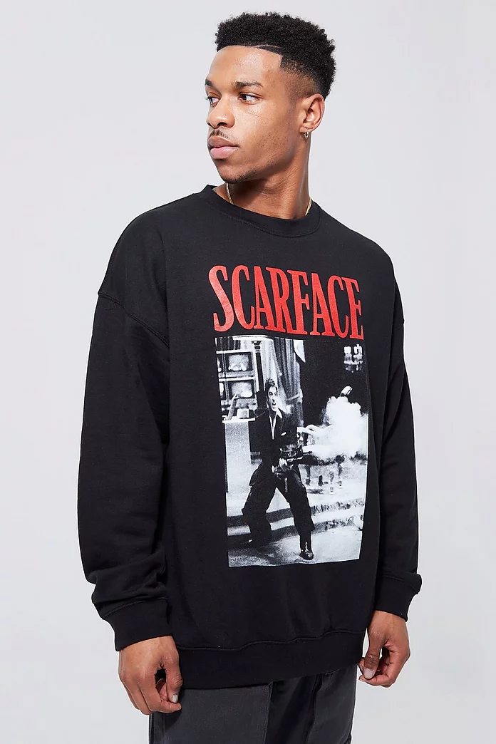 Oversized Scarface License Sweatshirt | boohooMAN USA Oversized Scarface License Sweatshirt | boohooMAN USA