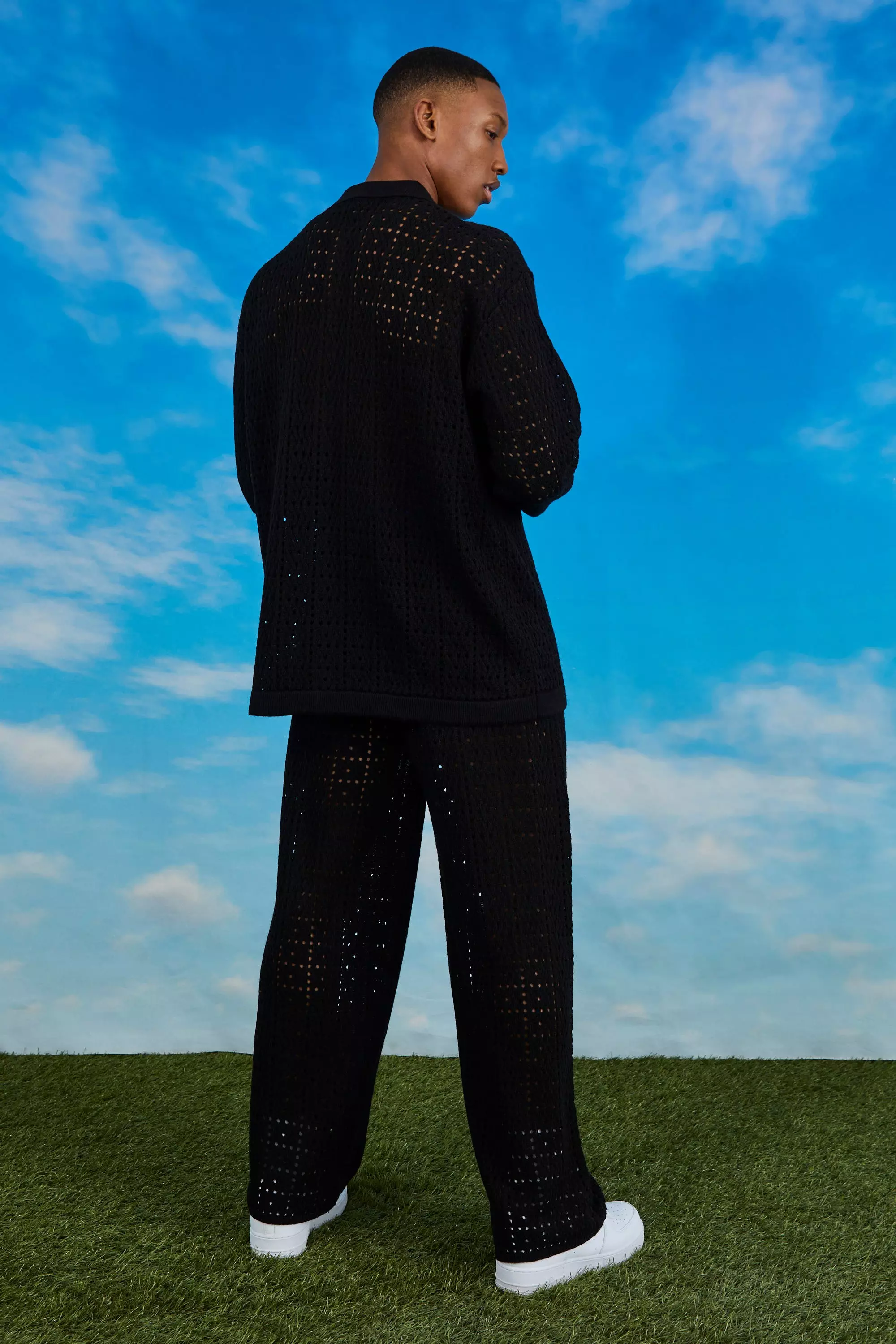 Relaxed Fit Crochet Trousers boohooMAN