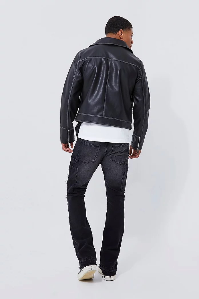 Boxy Vintage Pu Biker Jacket | boohooMAN USA Boxy Vintage Pu Biker Jacket | boohooMAN USA