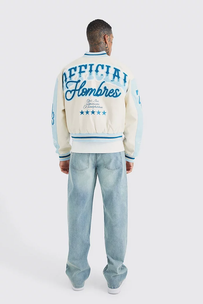 Boxy Melton & Pu Ombre Varsity Jacket | boohooMAN USA Boxy Melton & Pu Ombre Varsity Jacket | boohooMAN USA