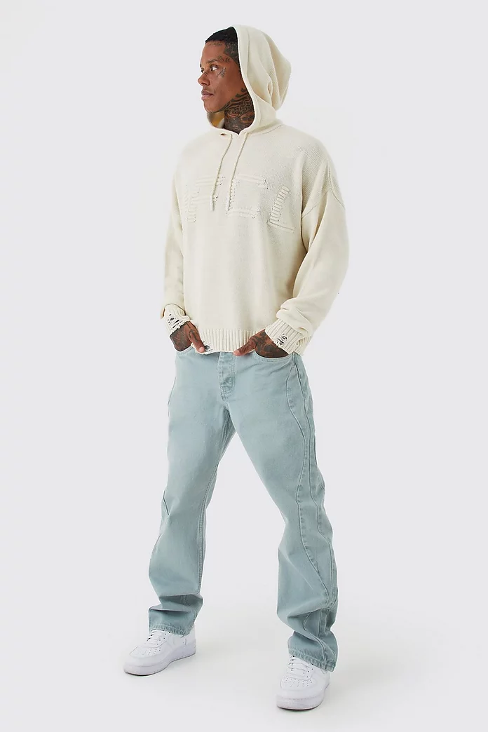 Boxy 3d Ofcl Knitted Hoodie | boohooMAN USA Boxy 3d Ofcl Knitted Hoodie | boohooMAN USA