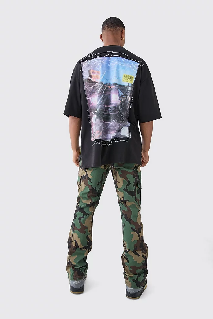 Slim Flare Ripstop Camo Cargo Pants With Zip Gusset Slim Flare Ripstop Camo Cargo Pants With Zip Gusset