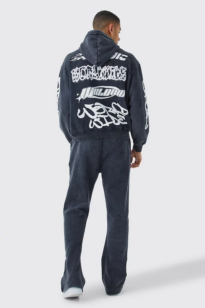 Oversized Boxy Puff Print Wash Hooded Tracksuit | boohooMAN USA Oversized Boxy Puff Print Wash Hooded Tracksuit | boohooMAN USA