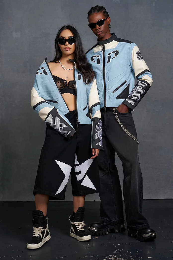 P-Star Boxy Faux Leather Panelled Moto Jacket | boohooMAN USA P-Star Boxy Faux Leather Panelled Moto Jacket | boohooMAN USA