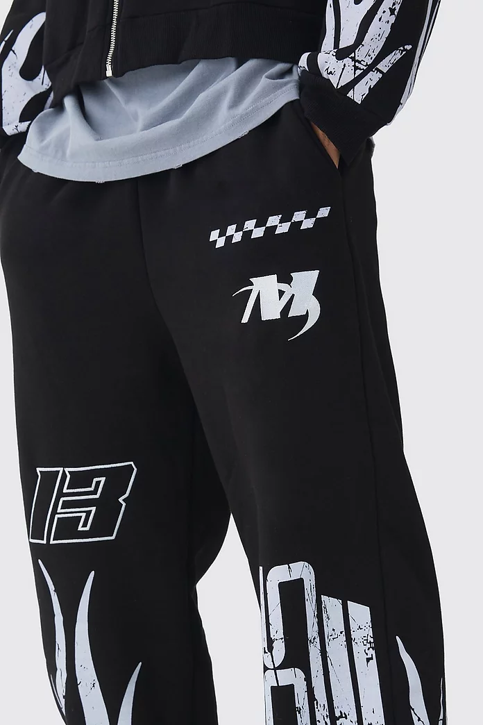 Wide Leg Moto Flame Sweatpants | boohooMAN USA Wide Leg Moto Flame Sweatpants | boohooMAN USA