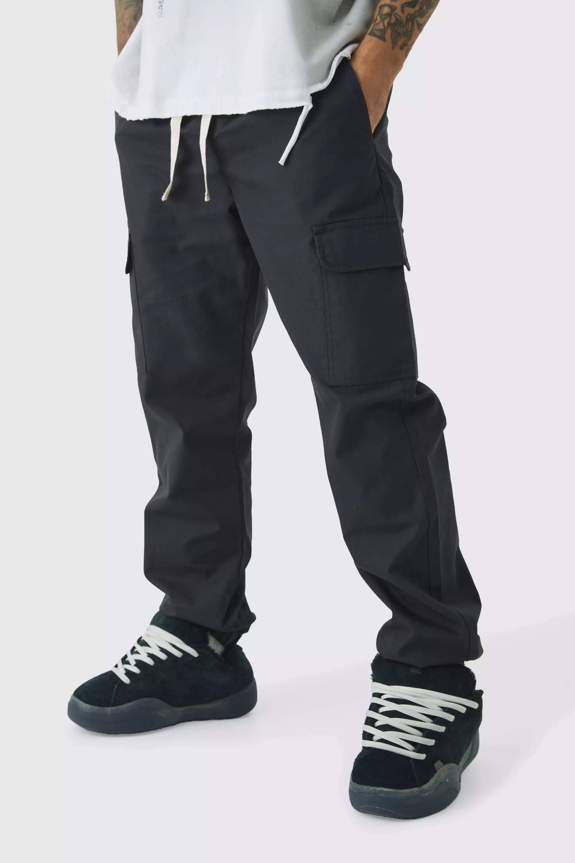 Elasticated Tapered Ripstop Cargo Pants boohooMAN USA