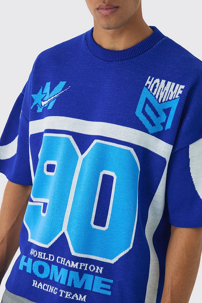 Oversized Knitted Football T-Shirt | boohooMAN USA Oversized Knitted Football T-Shirt | boohooMAN USA