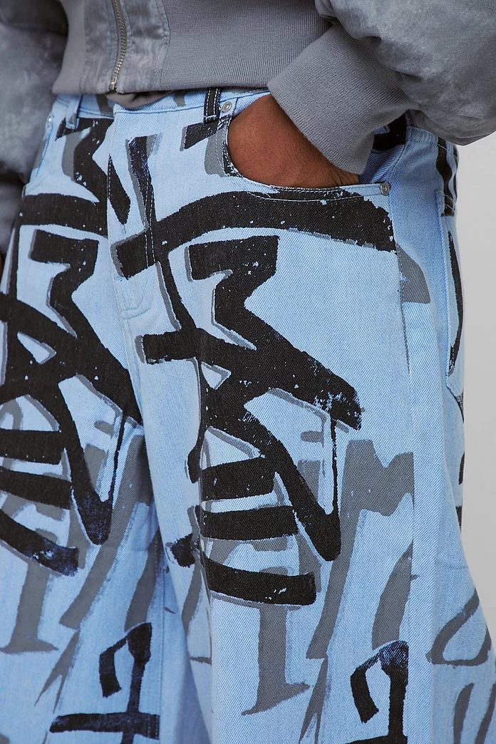 Super Baggy Graffiti Print Jeans | boohooMAN USA Super Baggy Graffiti Print Jeans | boohooMAN USA