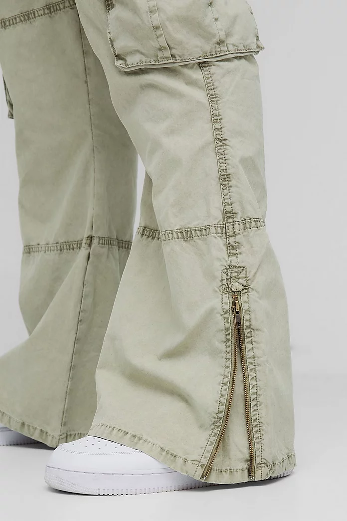 Plus Slim Flare Zip Gusset Overdye Acid Wash Cargo Pants Plus Slim Flare Zip Gusset Overdye Acid Wash Cargo Pants