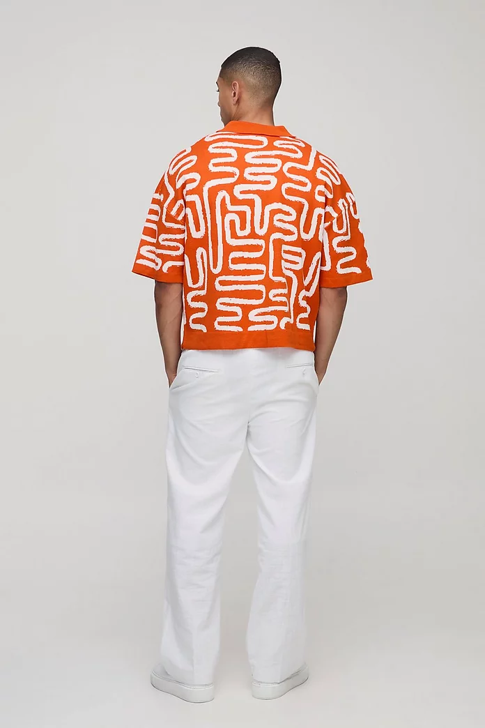 Oversized Boxy Abstract Knitted Polo | boohooMAN USA Oversized Boxy Abstract Knitted Polo | boohooMAN USA