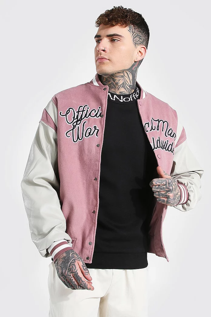 Official MAN Worldwide Varsity Bomber | boohooMAN USA Official MAN Worldwide Varsity Bomber | boohooMAN USA