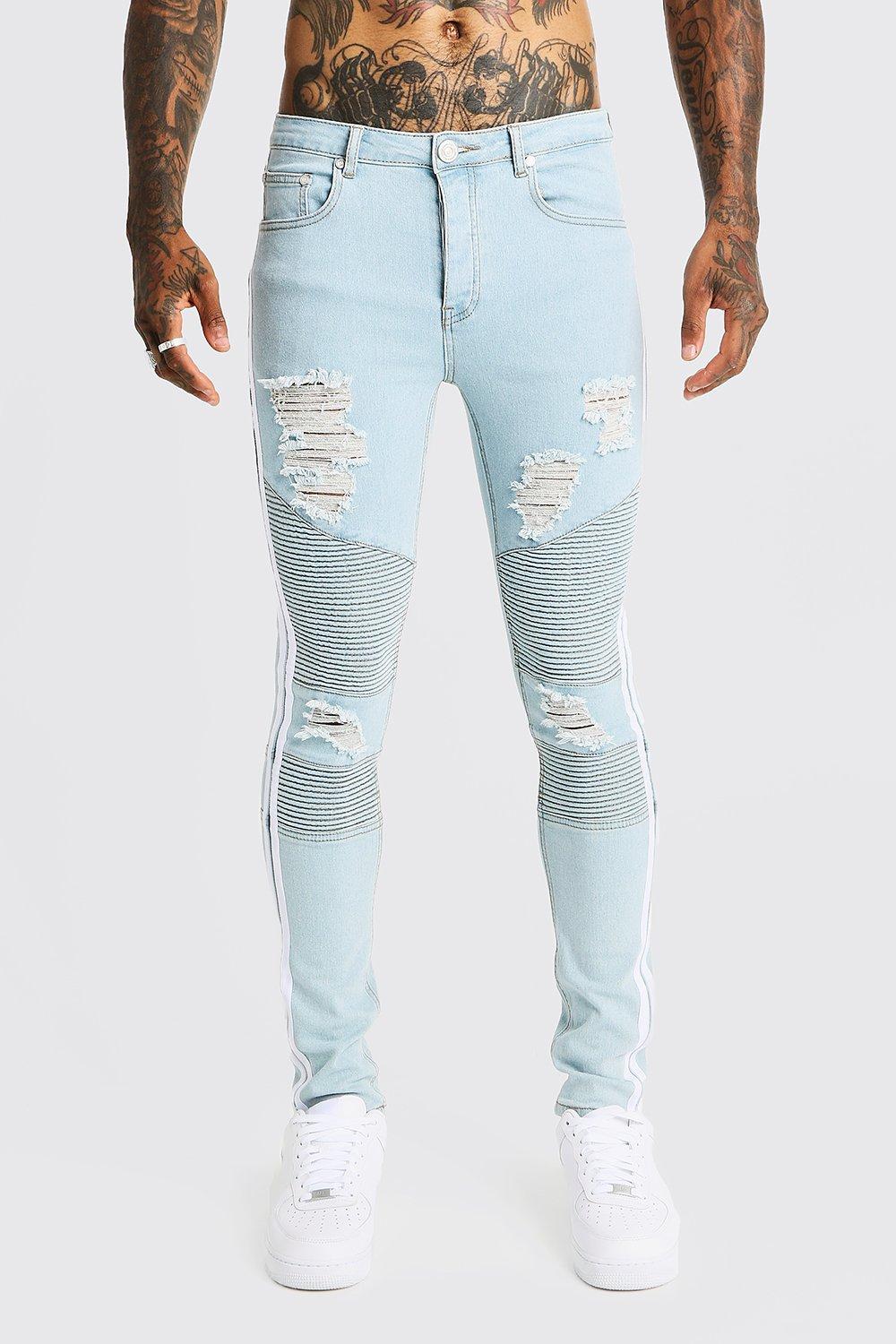 Jean Super Skinny Motard Avec Bandes Blanches Sur Les Côtés Boohooman